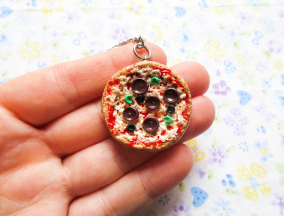 Pizza Keychain Cute Keychain Polymer Clay Pizza | Etsy