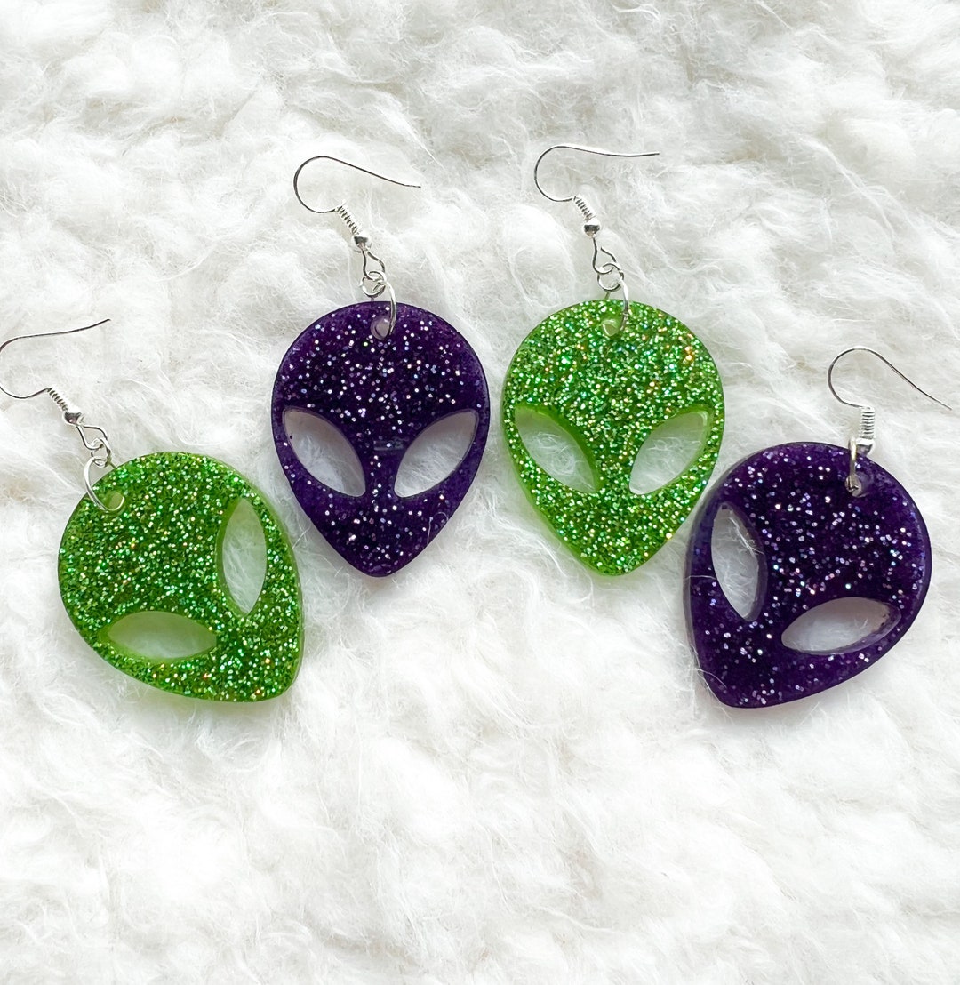 Glitter Alien Earrings, Aliens, Galaxy, Space, Trippy, Earrings - Etsy