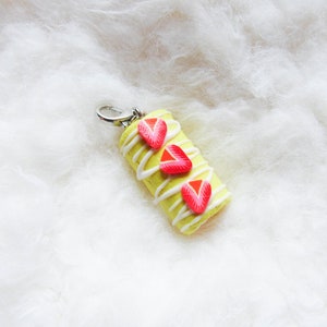 Strawberry Cake Charm, Polymer Clay Charm, Cake Roll, Clasp Charm, Cute ...