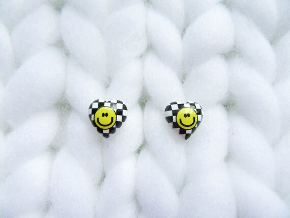 90s Smiley Studs 90s Studs 90s Earrings Happy Face Studs - Etsy