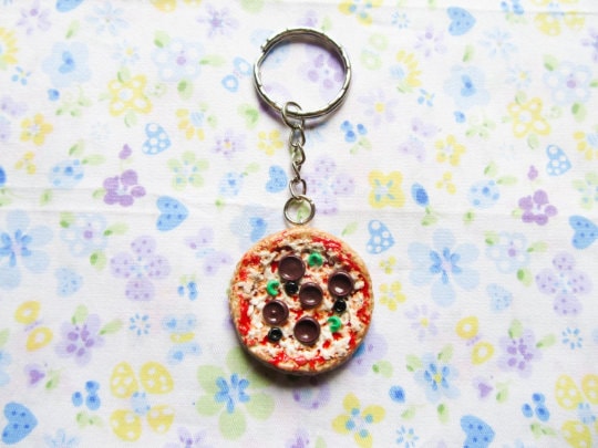 Pizza Keychain Cute Keychain Polymer Clay Pizza - Etsy