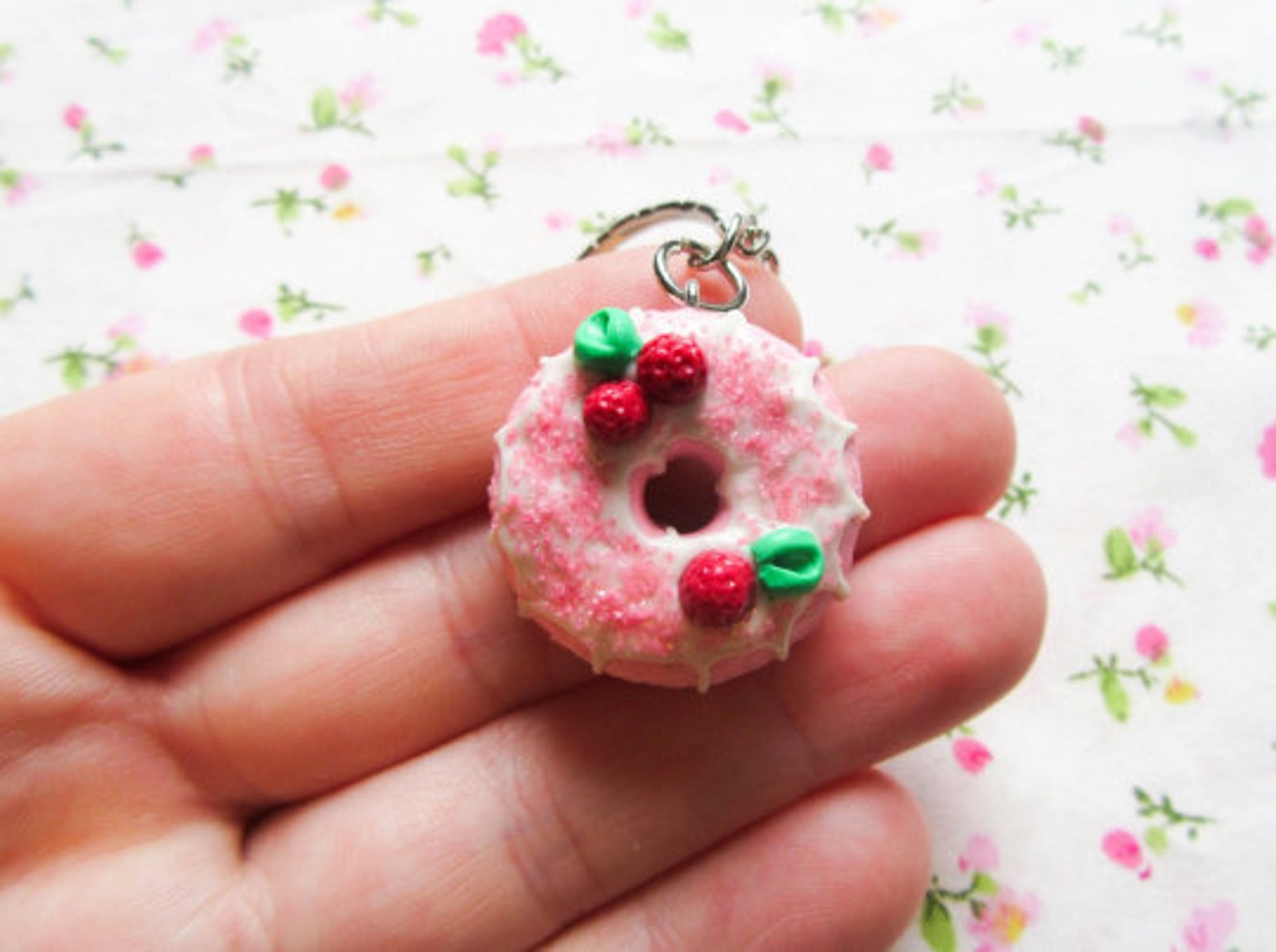 Donut Keychain Strawberry Donut Keychain Pink Donut | Etsy