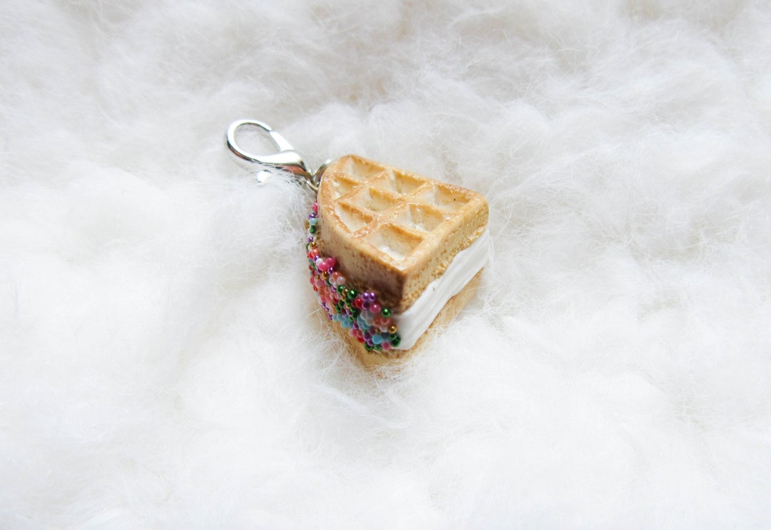 Waffle Charm, Polymer Clay Charm, Ice Cream, Clasp Charm, Cute, Charm ...