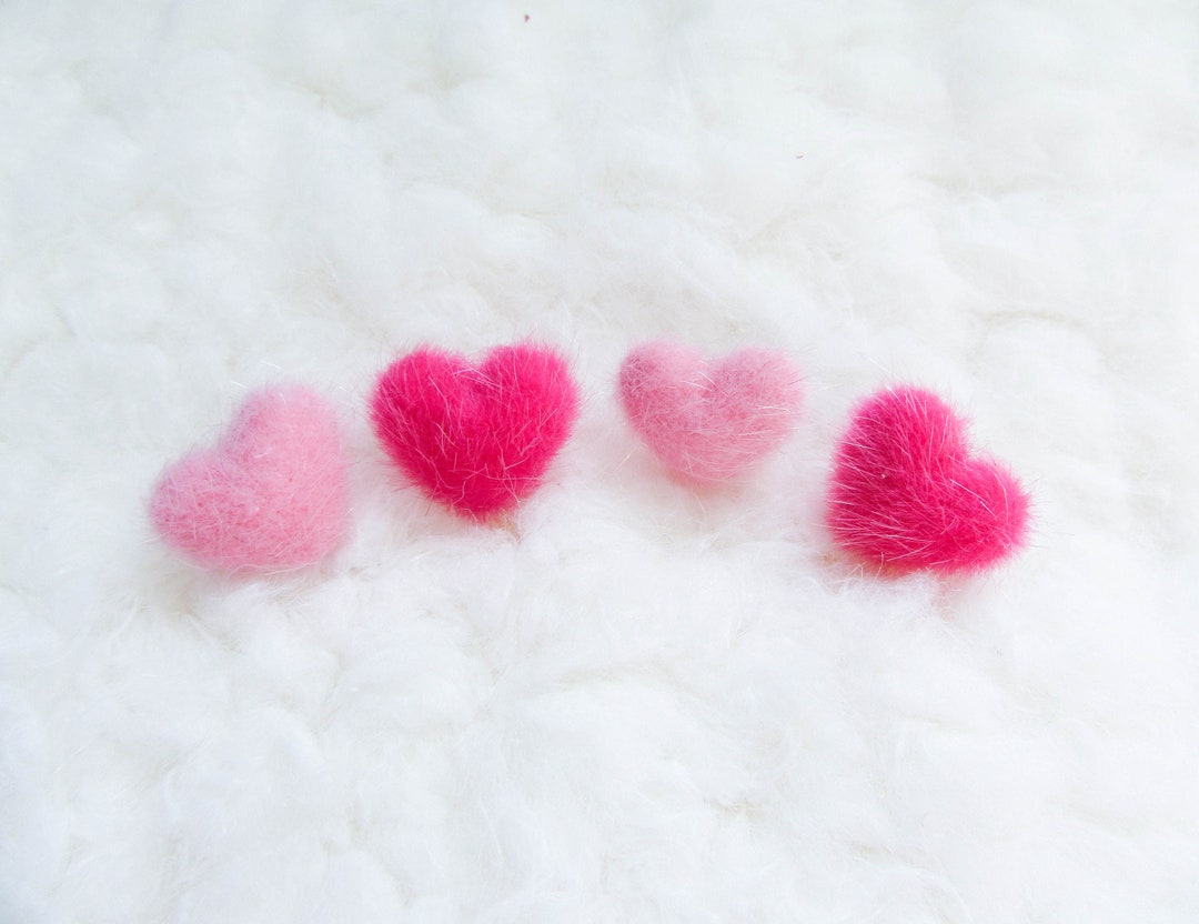 Pink Fuzzy Heart Earrings Heart Studs Pink Hearts Pom Pom - Etsy