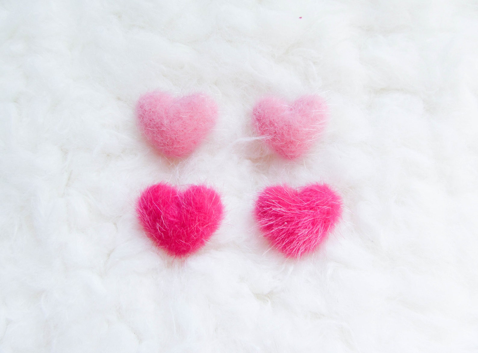Pink Fuzzy Heart Earrings Heart Studs Pink Hearts Pom Pom - Etsy
