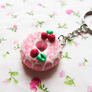 Donut Keychain, Strawberry Donut Keychain, Pink Donut, Keychain, Cute ...