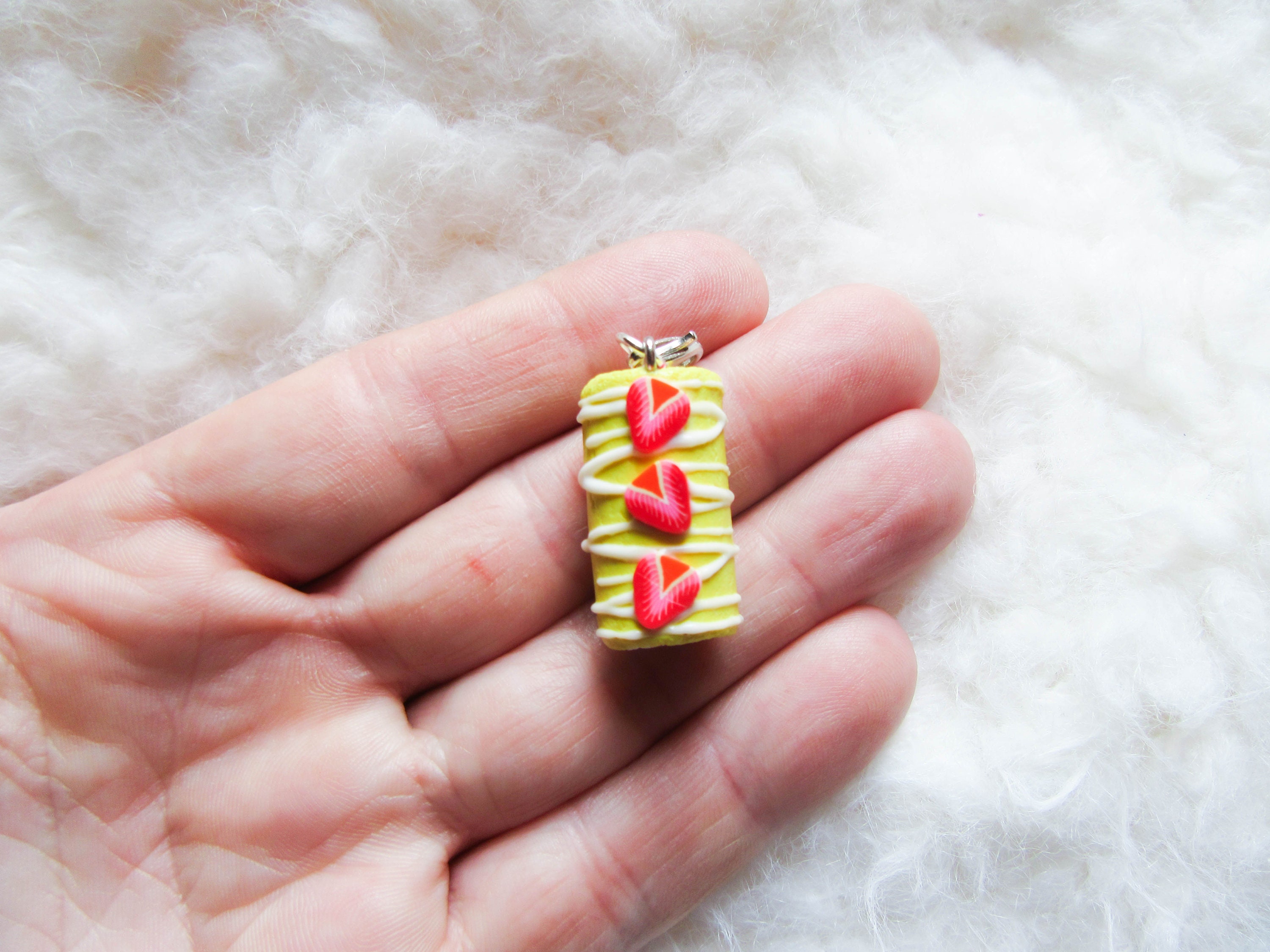 Strawberry Cake Charm Polymer Clay Charm Cake Roll Clasp | Etsy