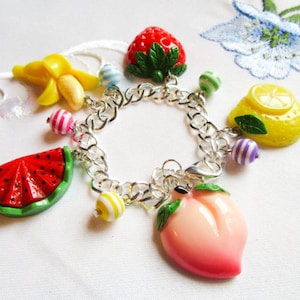 Fruit Bracelet, Cute Bracelet, Fruit Charm Bracelet, Summer Bracelet ...