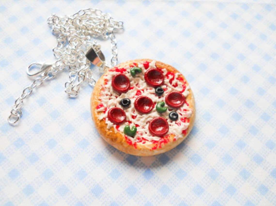 Pizza Necklace Pizza Pendant Food Necklace Polymer Clay - Etsy