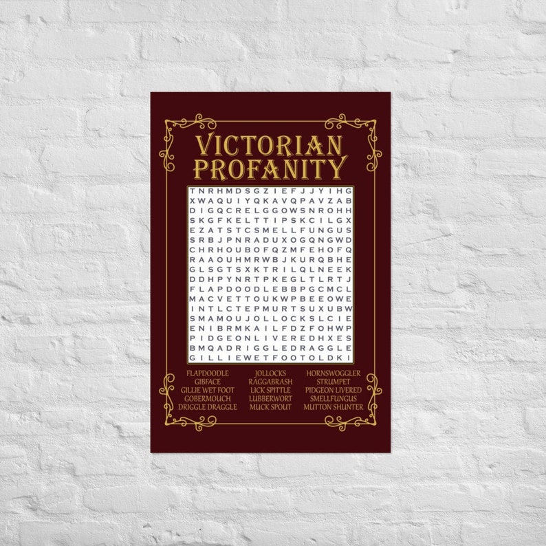 Word Search Poster, Victorian Profanity Words, Word Search Gift - Etsy UK