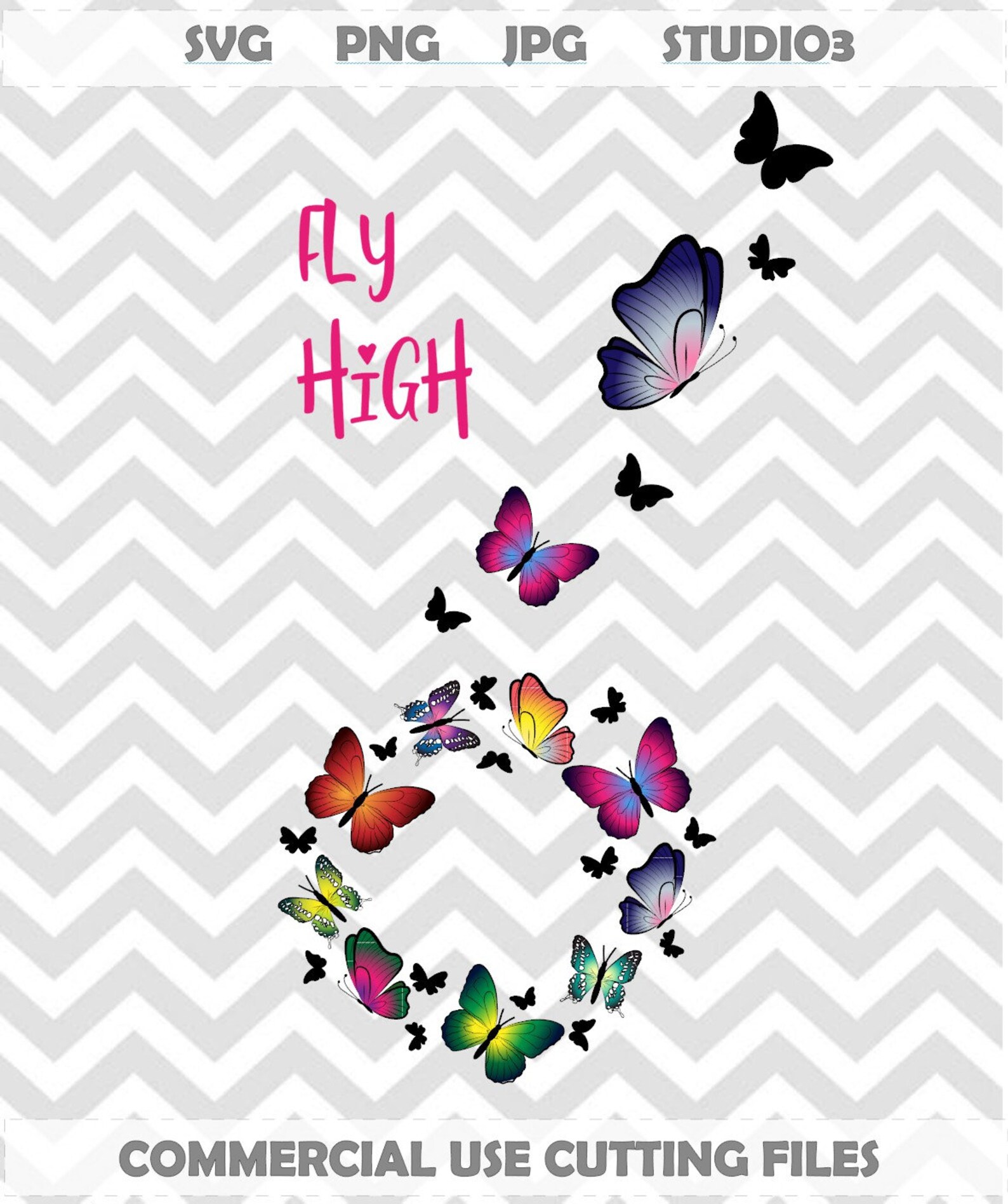 FLY HIGH BUTTERFLIES Svg Png Jpg Digital Files Vector Art for - Etsy