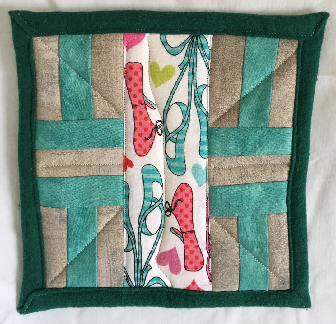 Quilted Ballet Slippers Handmade Miniature Art Quilt Pink Green Gray ...
