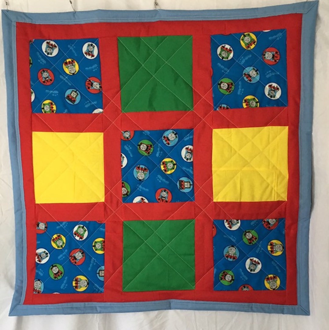Thomas the Tank Engine Train Handmade Baby Quilt Blue Yellow Green Red ...