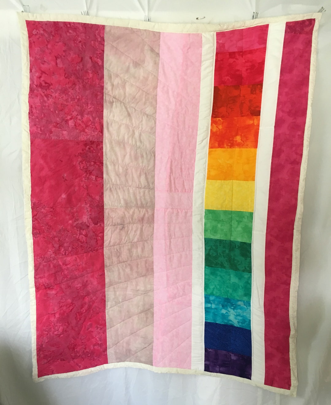 Hot Pink to Soft Rose Rainbow Throw Lap Sofa Quilt LGBTQ Pride Handmade ...