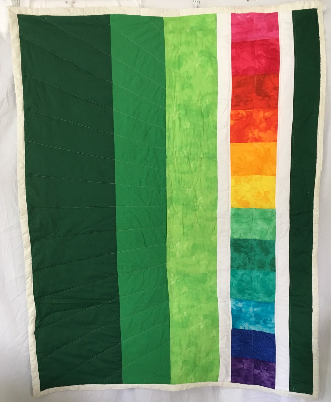 Solid Grass Green Lime Rainbow Throw Lap Quilt LGBTQ Pride Handmade ...