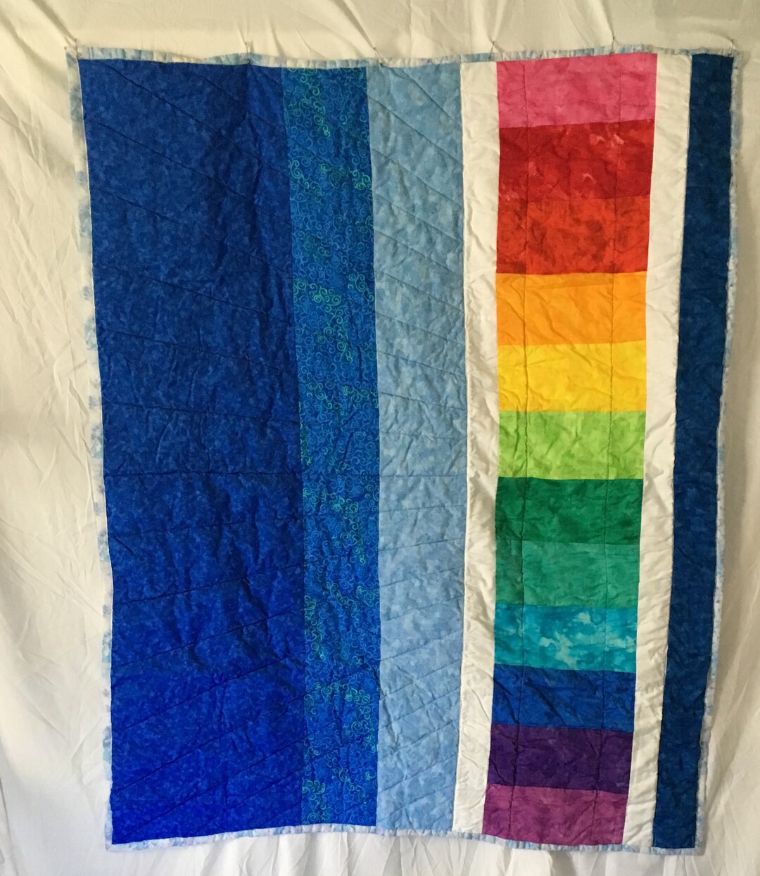 Vivid Blue Rainbow Throw Lap Quilt LGBTQ Pride Handmade Quilted - Etsy