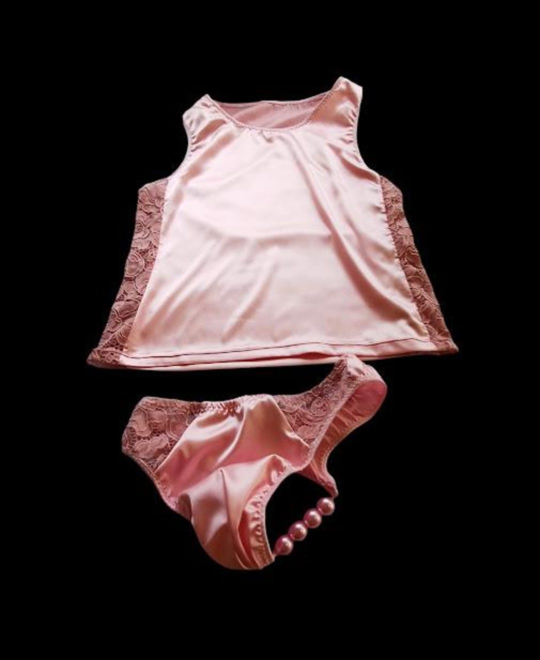 Mens Satin Tank Top Ant Thong Set, Mens Sleeveless Shirt Silky Lace ...