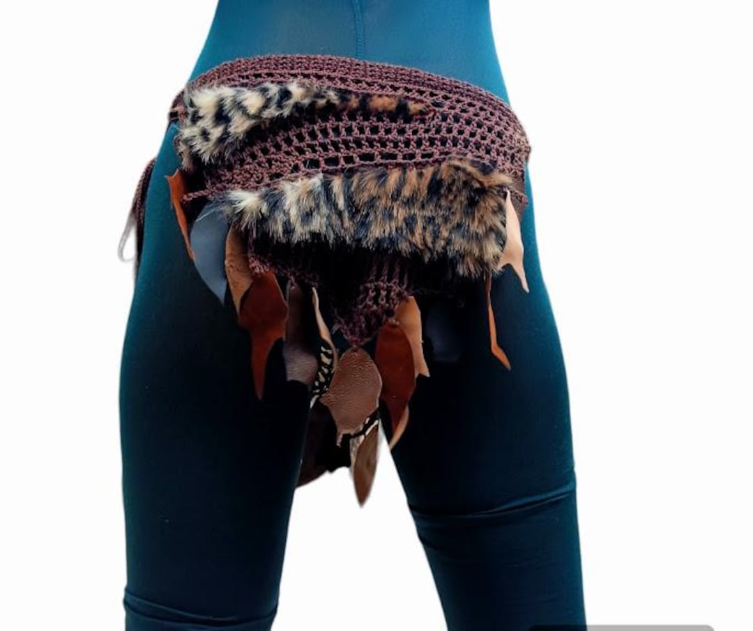 Loincloth Crochet Loincloth With Leopard Faux Fur Leather Feathers ...