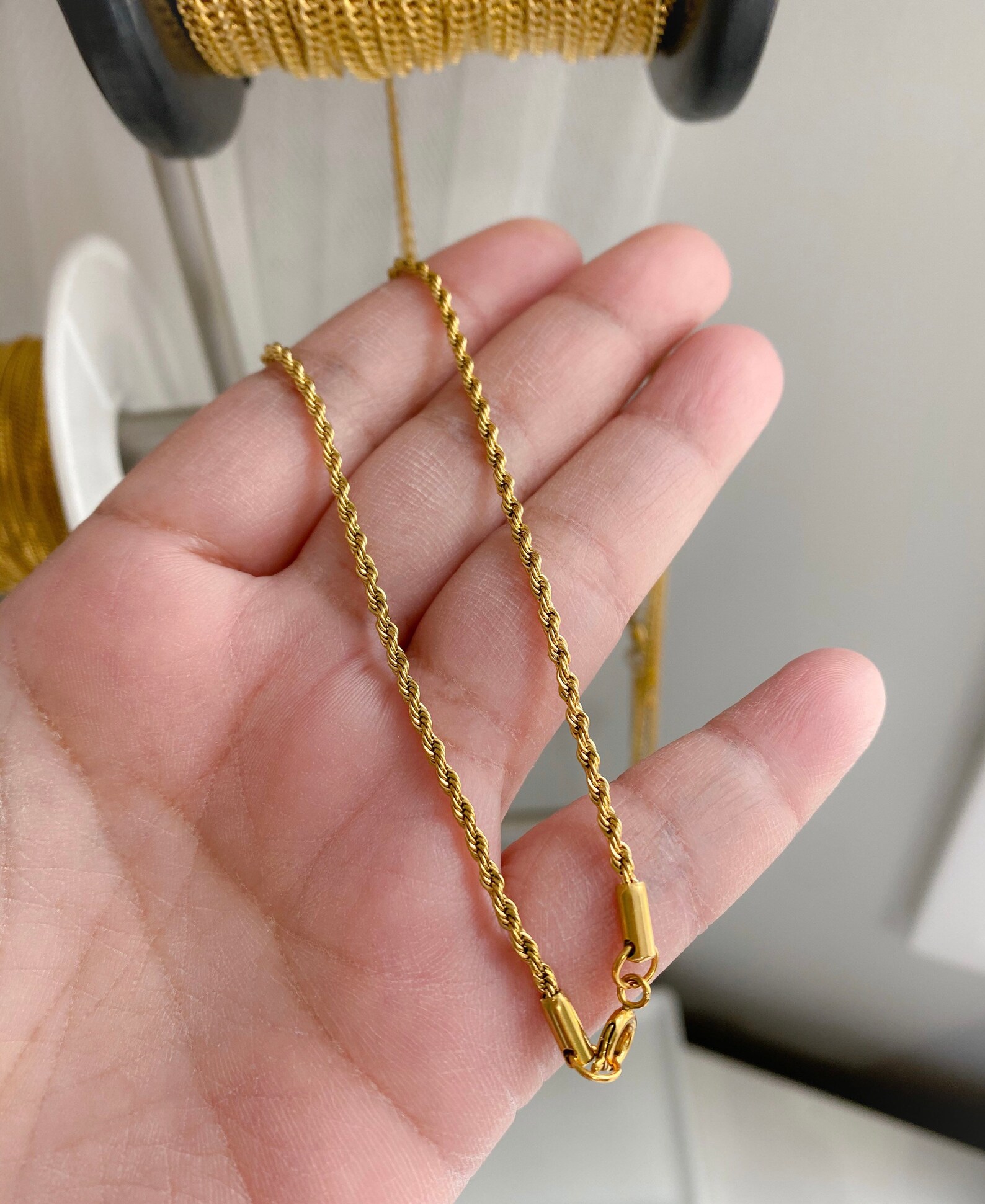 Gold Twisted Rope Chain Necklace Water and Tarnish Resistant | Etsy