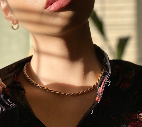 Gold Twisted Rope Chain Necklace Water and Tarnish Resistant | Etsy