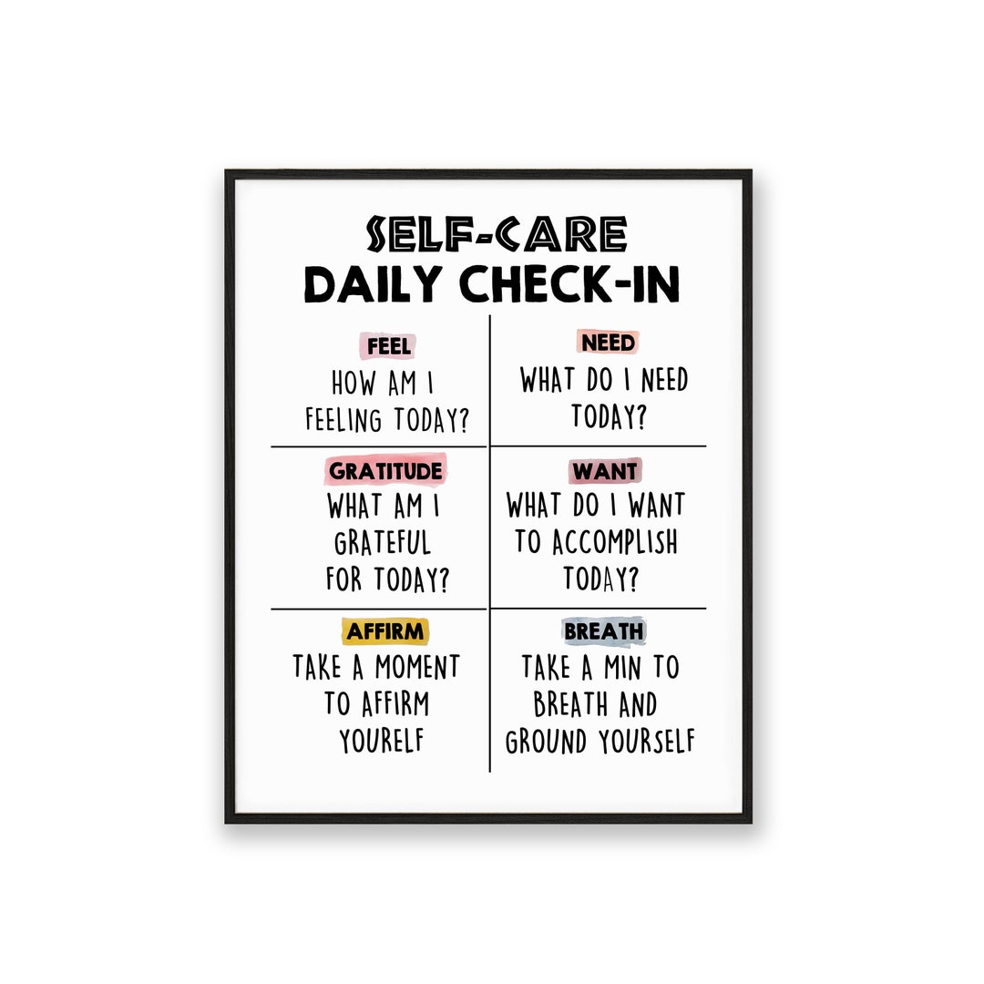 Daily Check-in Poster, Self-care, Daily Checklist, Mindfulness Mental ...