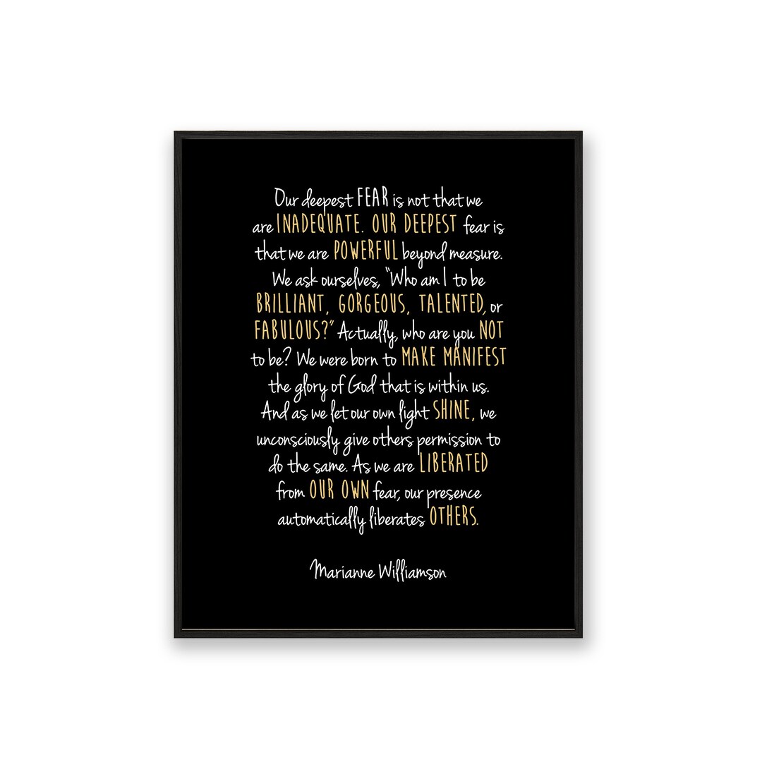 Our Deepest Fear Poem by American Poet Marianne Williamson, Poetry ...