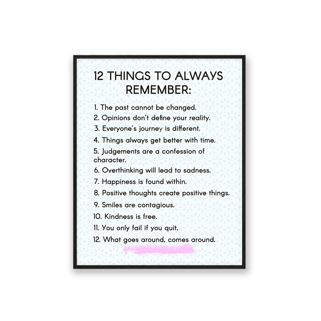 12 Things To Always Remember Inspirational Wall Art Great Positive