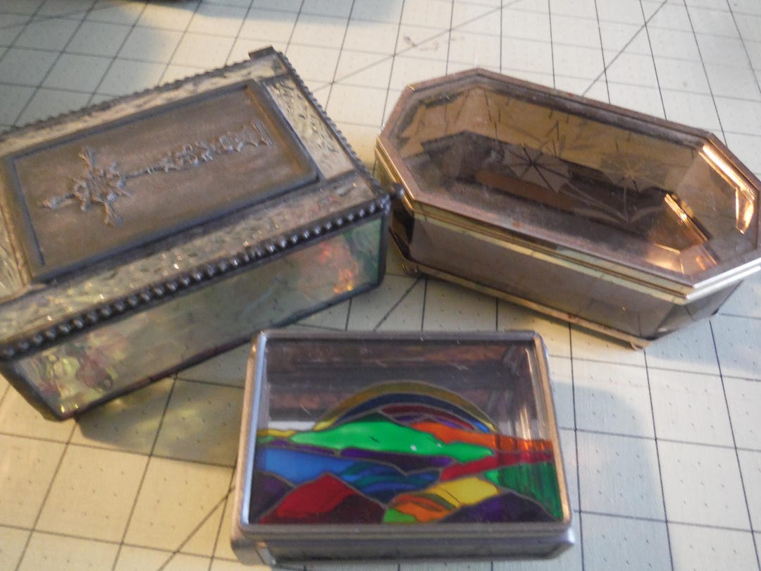 Three Leaded Glass Boxes - Etsy