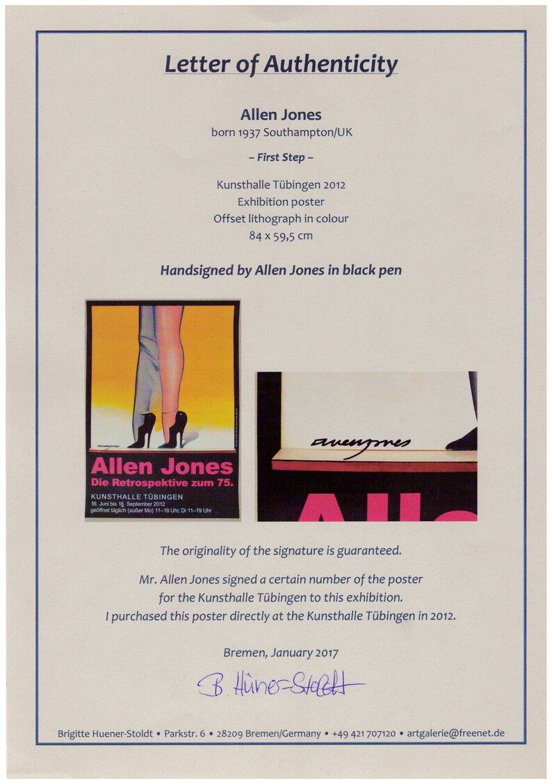 ALLEN JONES first Steps Original Poster, Handisigned, Exhibtion Erotic ...