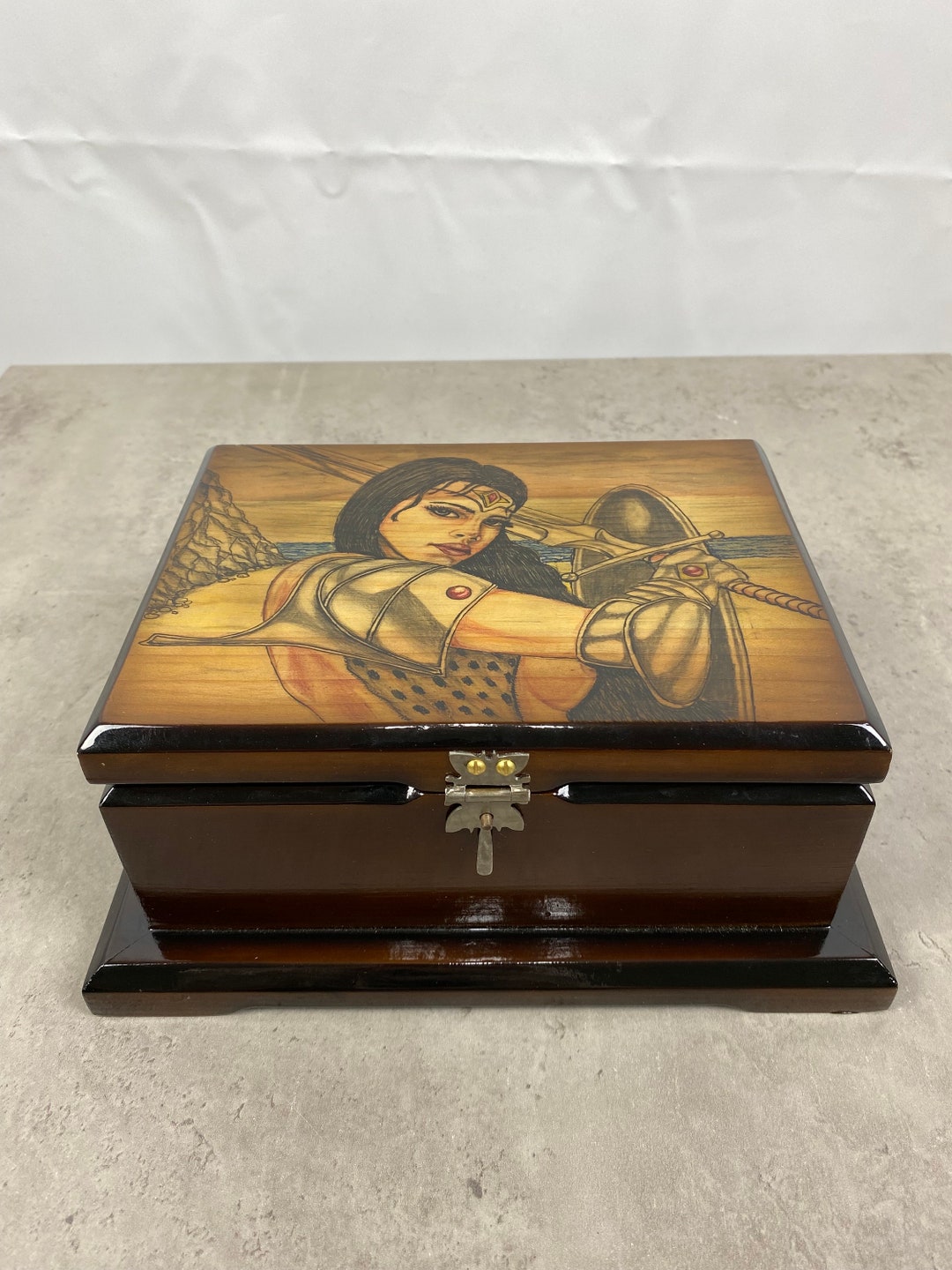 Wooden Archer Laque Box Hand Painted Antique Knickknack Box Jewelry Box ...