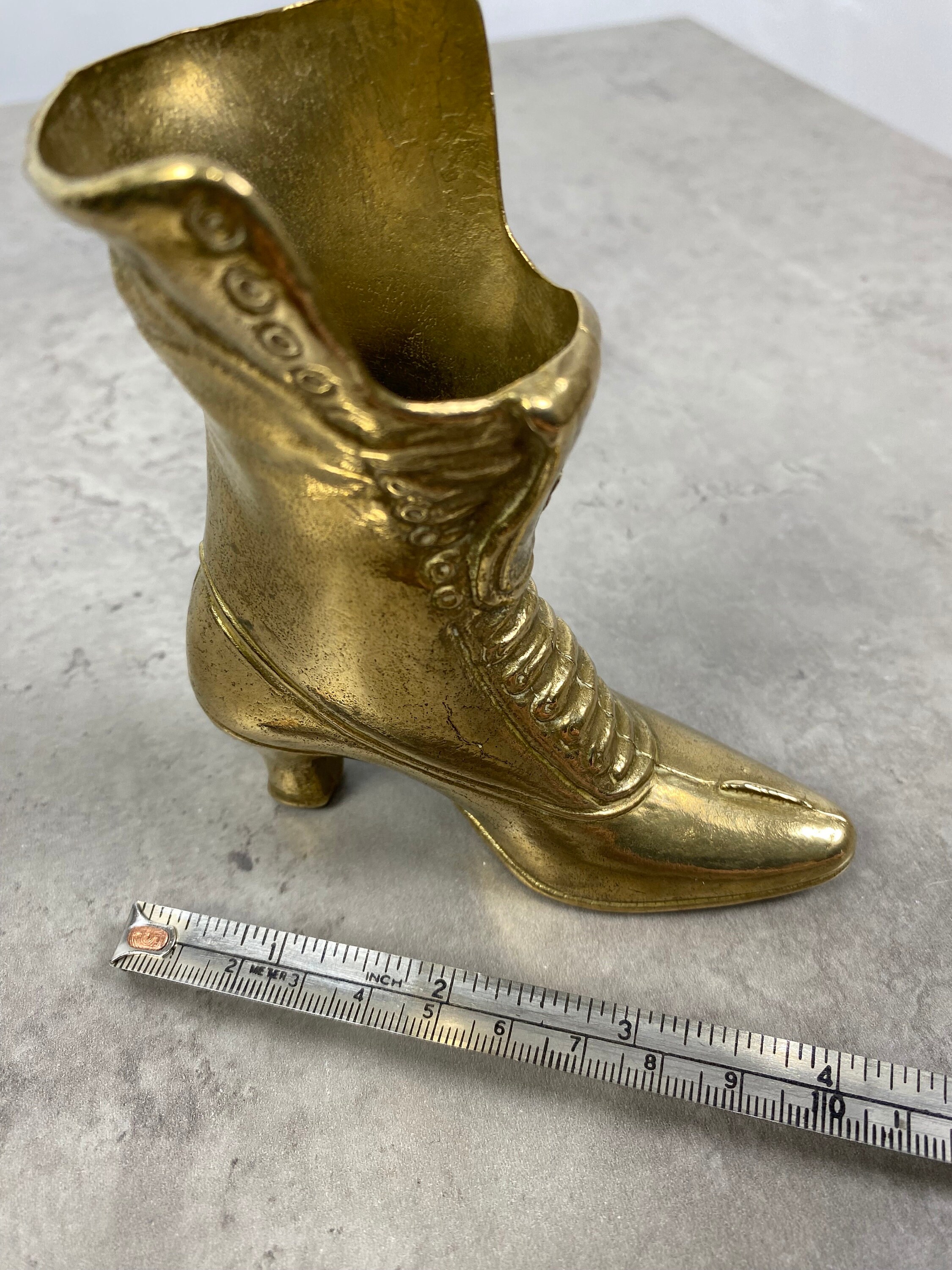 Vintage Cast Brass Bronze Victorian Boot Shoe Planter Vase Doorstop ...