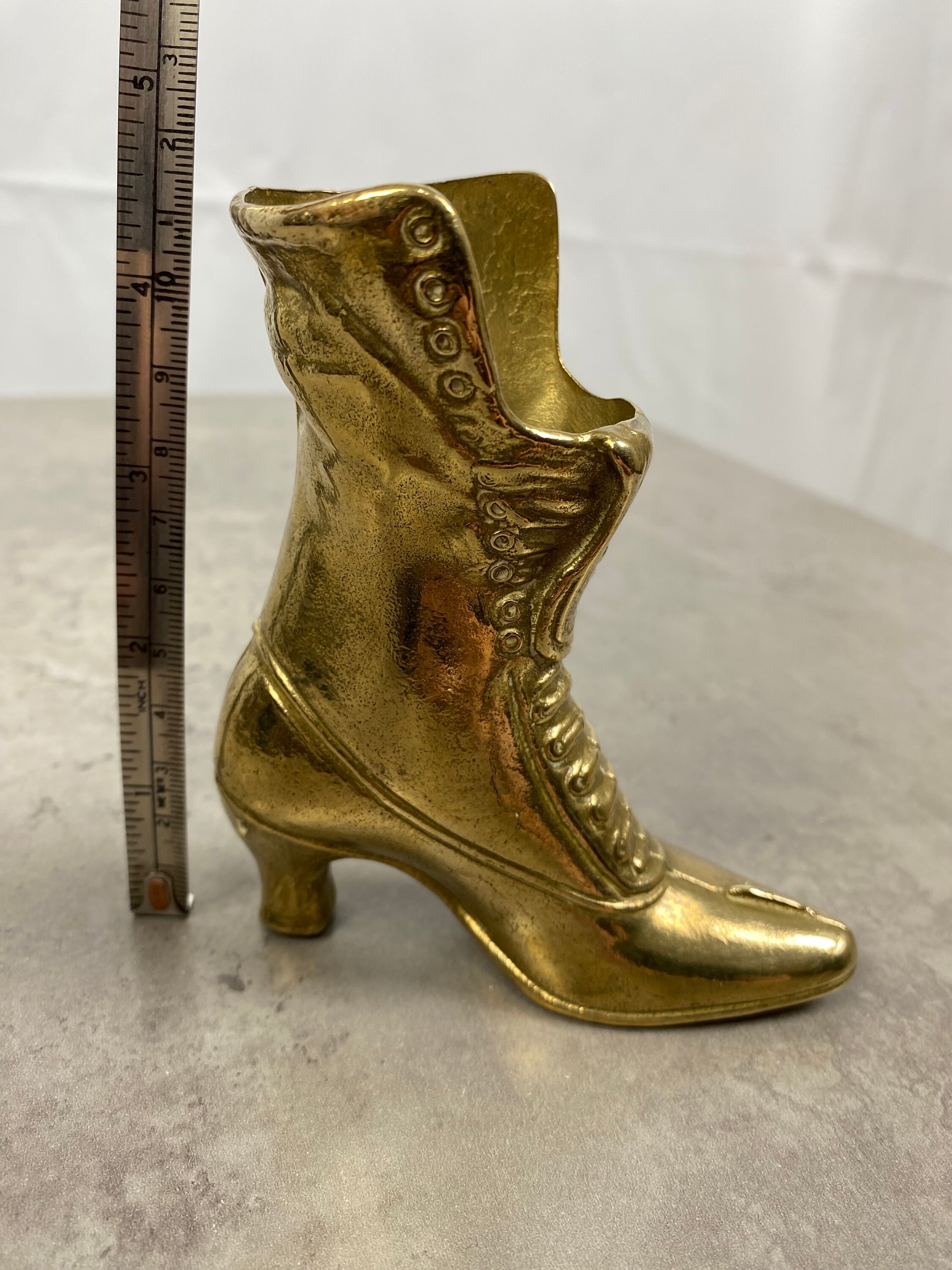 Vintage Cast Brass Bronze Victorian Boot Shoe Planter Vase Doorstop ...