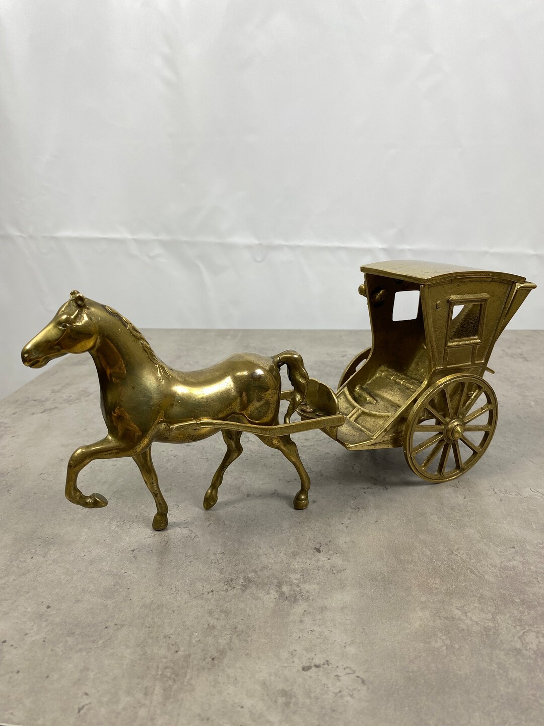 Vintage Old Antique Solid Brass Horse Closed Carriage Pulling Cart ...