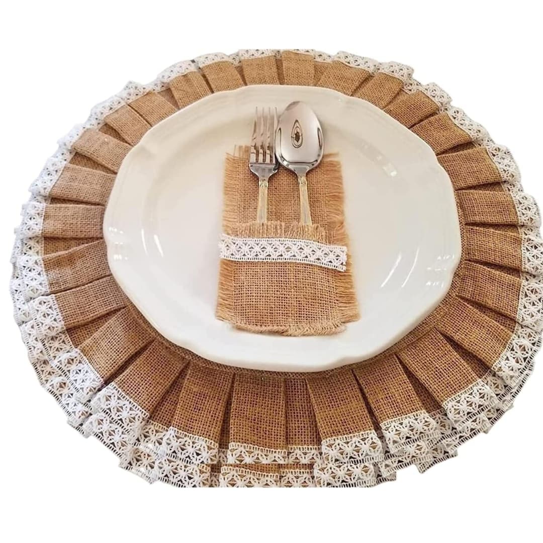 Rustic Burlap Ruffled Placemats – Farmhouse Table Topper for Weddings ...