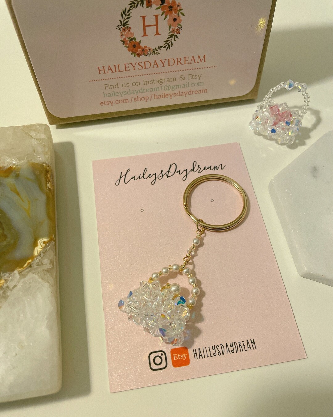 Swarovski Pearl and Crystal Bag Key Ring / Handmade / Bestselling ...