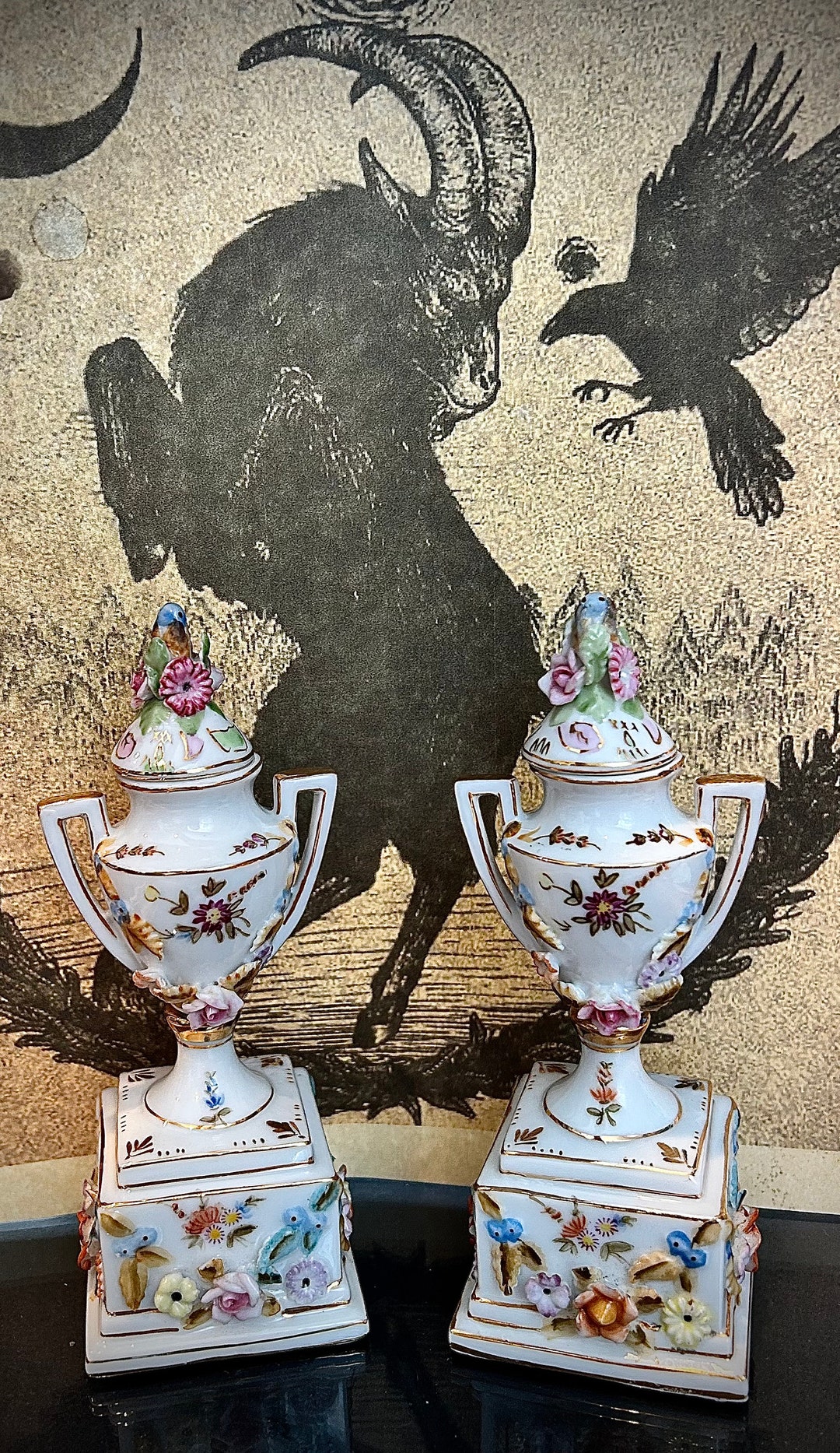 Meissen-dresden Miniature Urn Porcelain Roccoco Revival Bird & Flower ...