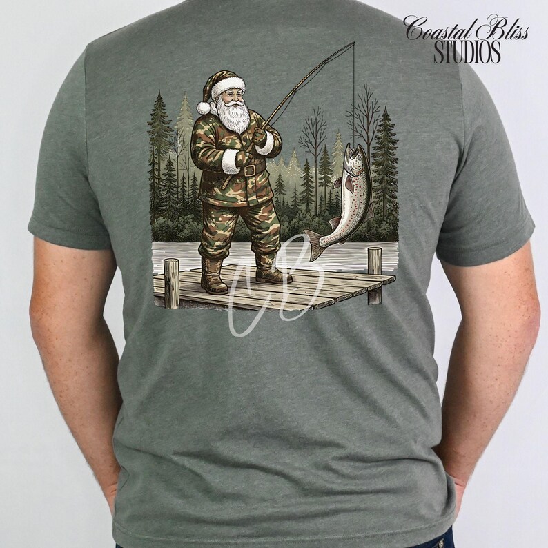 Santa Fishing, Santa Trout Fishing Camo Christmas, Santa on Boat ...