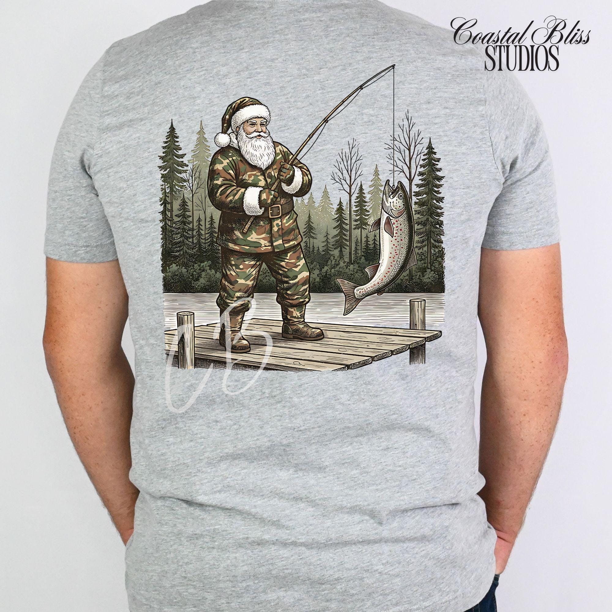 Santa Fishing, Santa Trout Fishing Camo Christmas, Santa on Boat ...