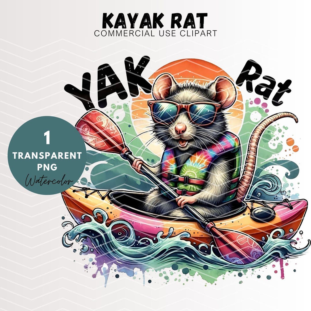 Kayak Rat, Boy Rat in Kayak, Yak Rat, River Sublimation PNG, Digital ...
