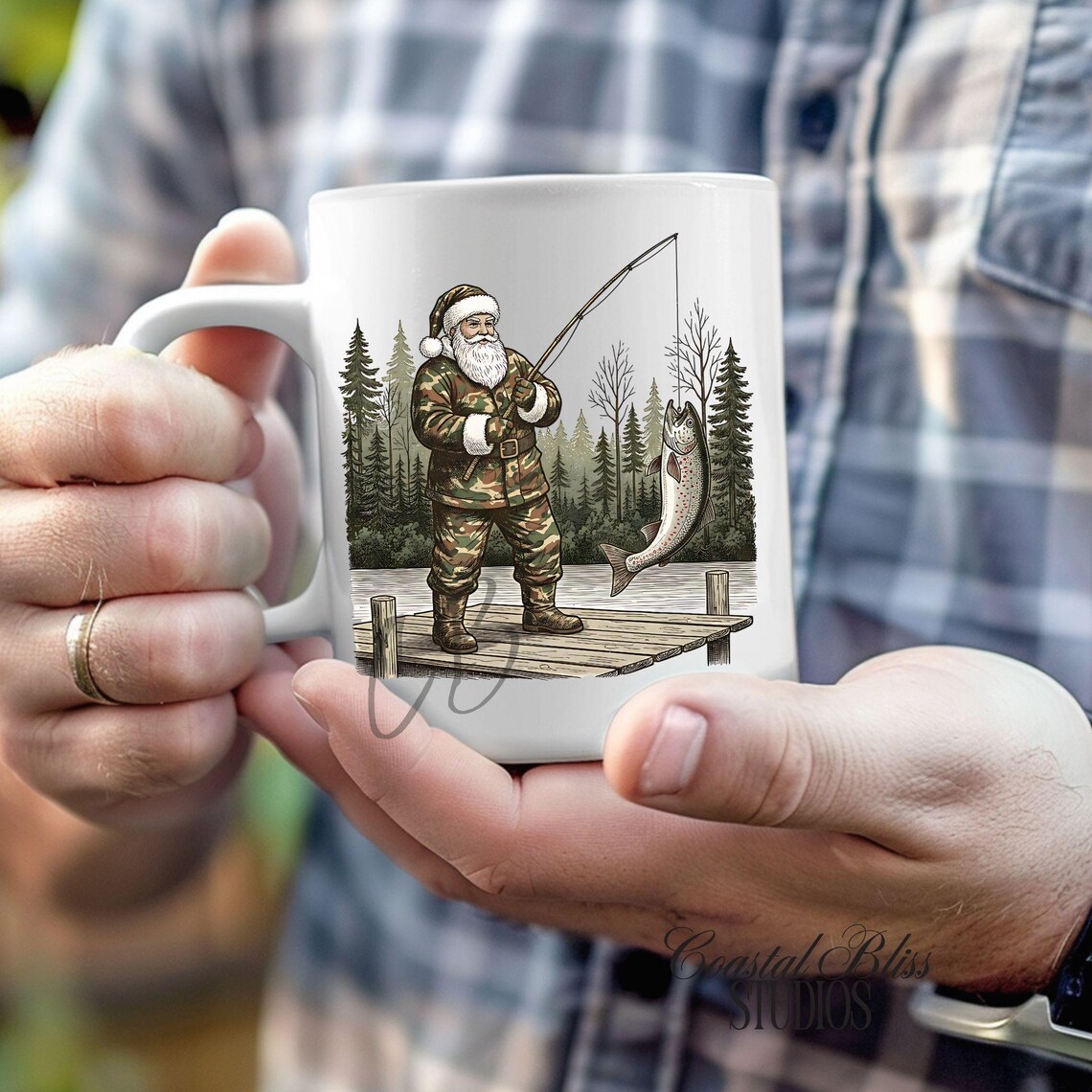 Santa Fishing, Santa Trout Fishing Camo Christmas, Santa on Boat ...
