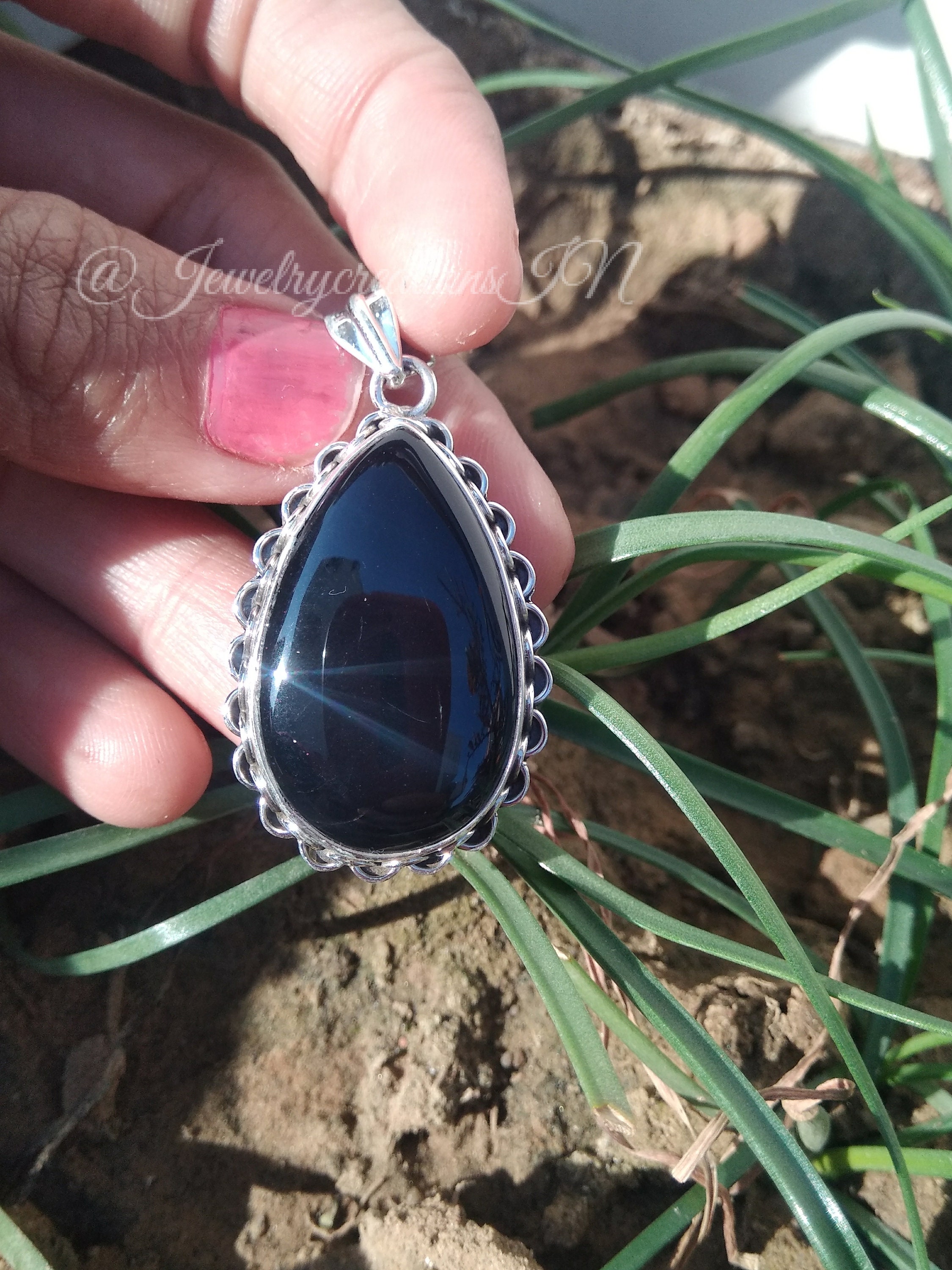 Black Onyx Pendant, 925 Silver Big Stone Pendant, Onyx Jewelry, Drop ...