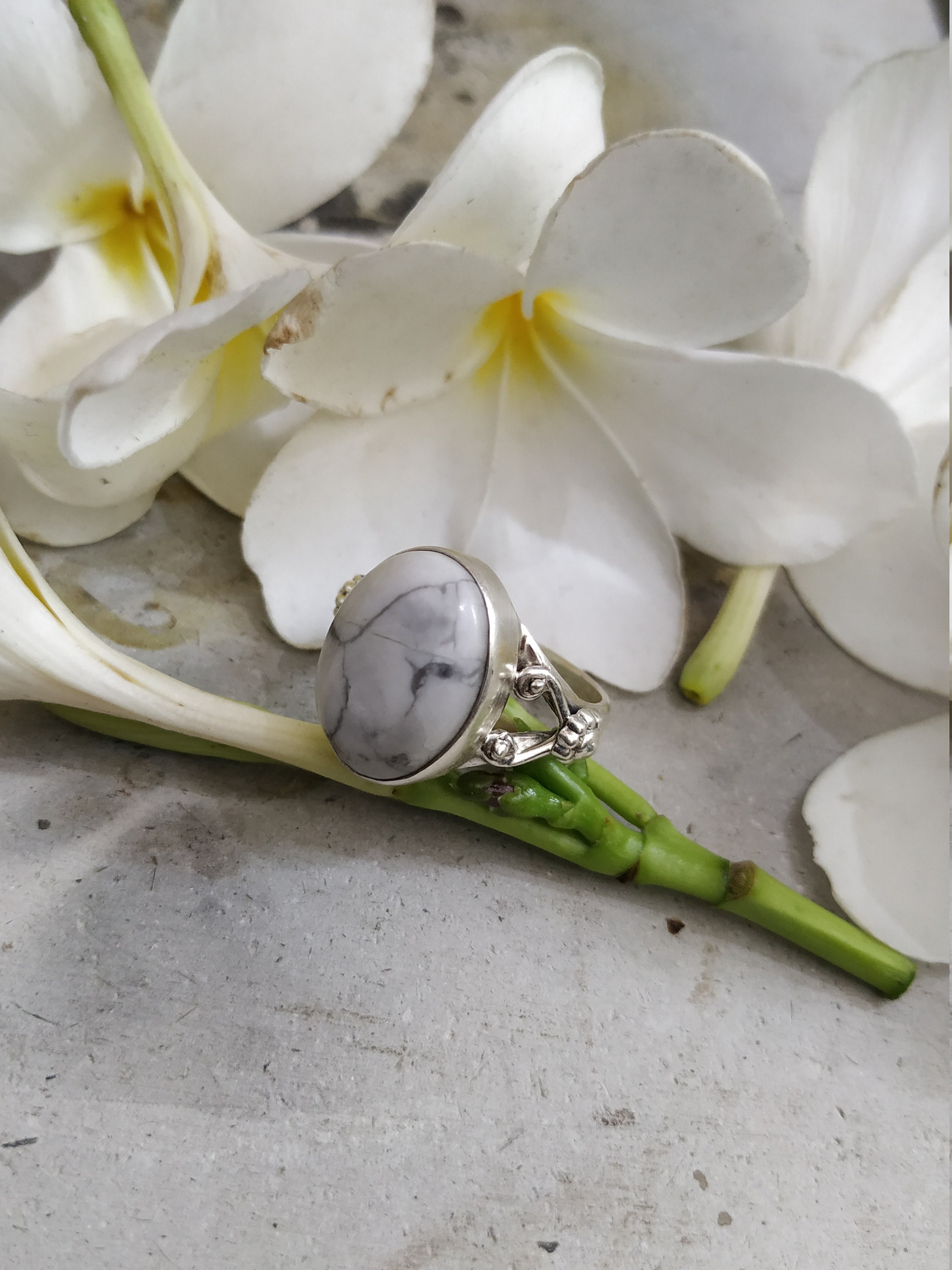 Buy White Howlite Ringsterling Silver Ringmarble Stone Ring Online in ...