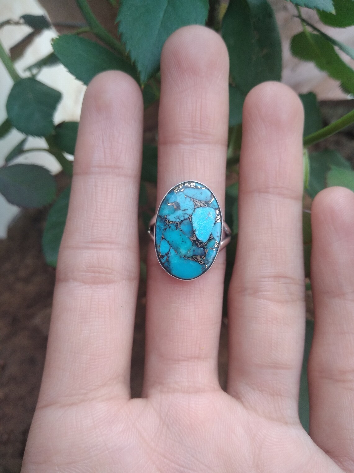 Blue Copper Turquoise Ring925 Sterling Silverbohemian - Etsy India