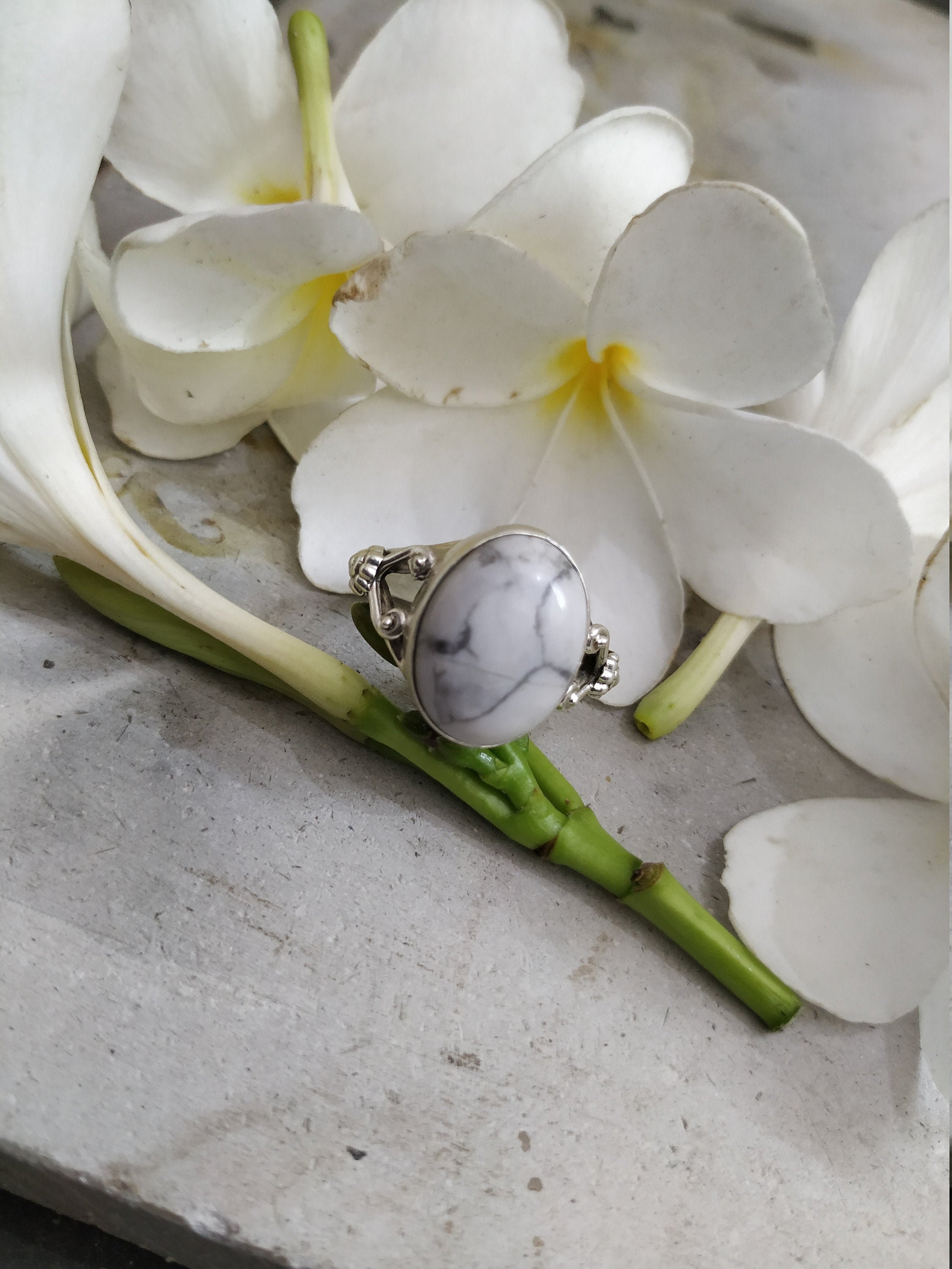 Buy White Howlite Ringsterling Silver Ringmarble Stone Ring Online in ...