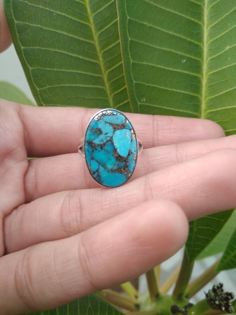 Blue Copper Turquoise Ring925 Sterling Silverbohemian - Etsy India