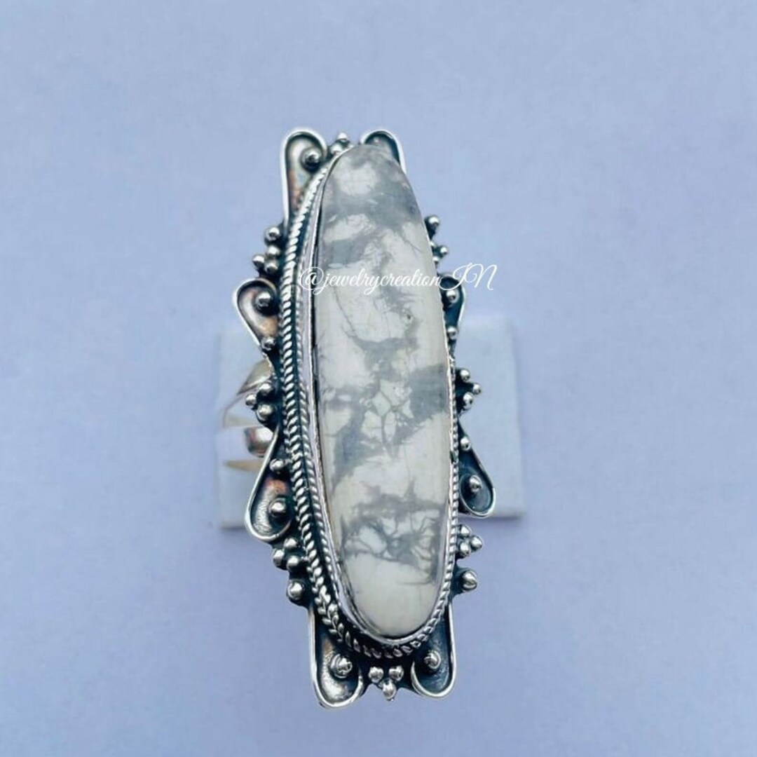 Long White Howlite Ring,925 Sterling Silver,marble Stone Ring,boho Ring ...