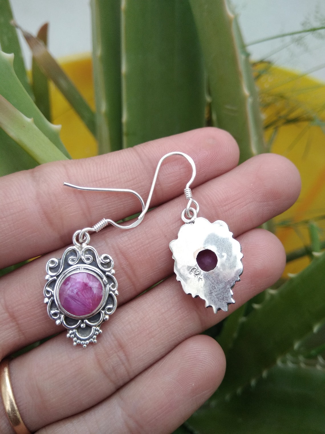 Buy Ruby Earring925 Sterling Silverdrop Earringpink Online in India - Etsy