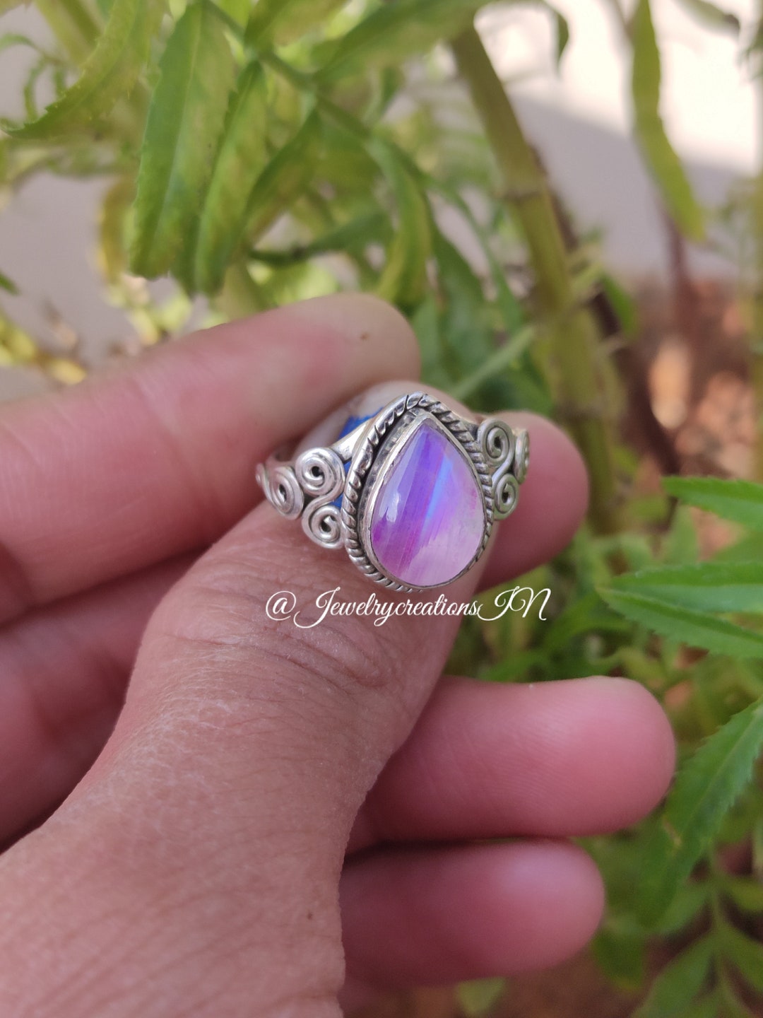 Natural Moonstone Ring,92.5% Sterling Silver,pink Moonstone Ring,boho ...