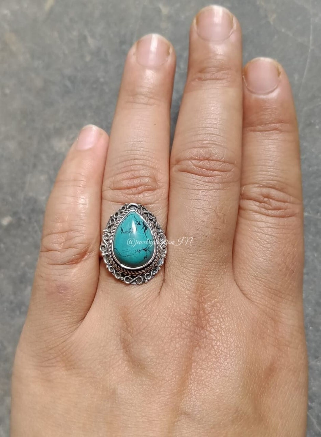 Buy Natural Turquoise Ring,925 Sterling Silver,handmade Ring,teardrop ...