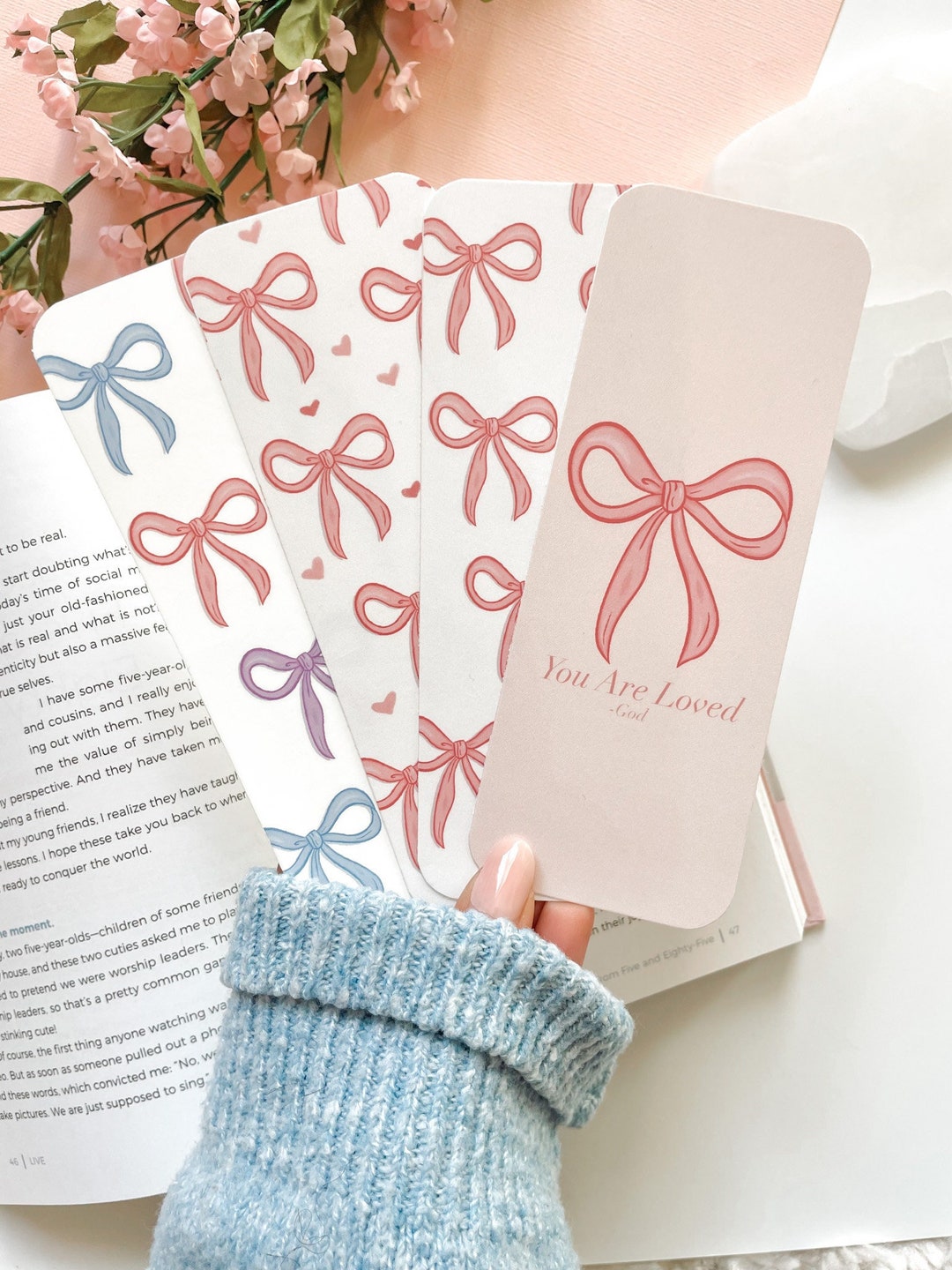 Coquette Bows Bookmark Set Pink Bow Bookmarks, Double-sided Bookmarks ...